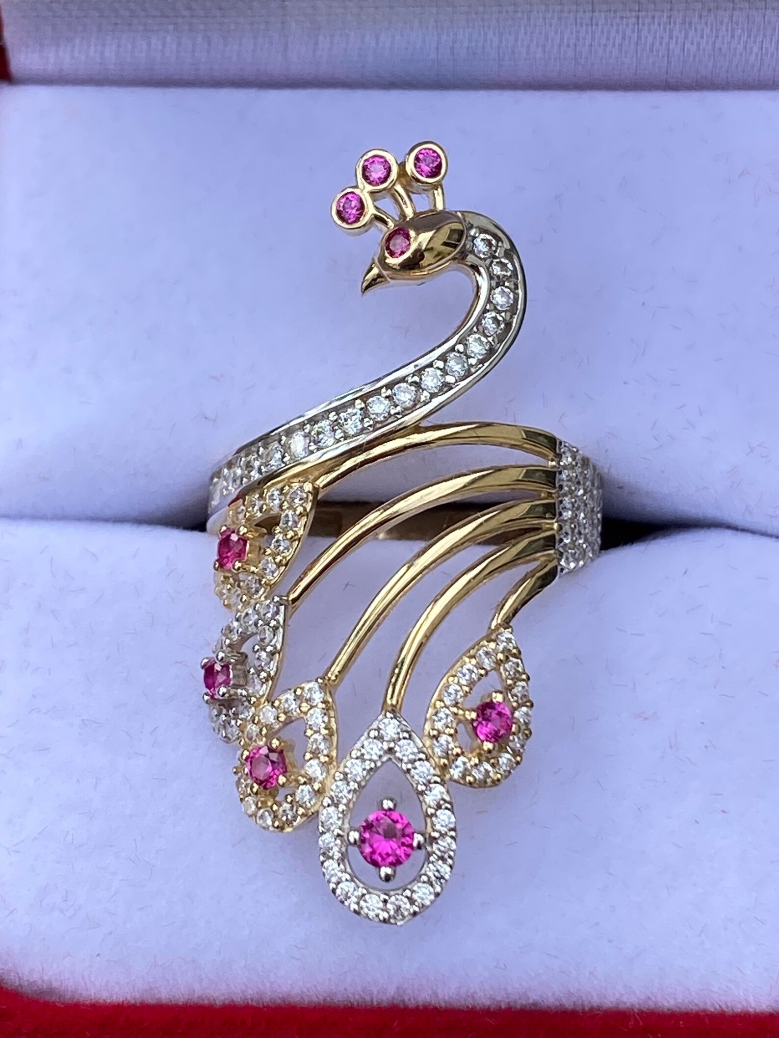 14k Gold Peacock Ring Size 7 14k Gold Peacock Ring Zircon And Etsy
