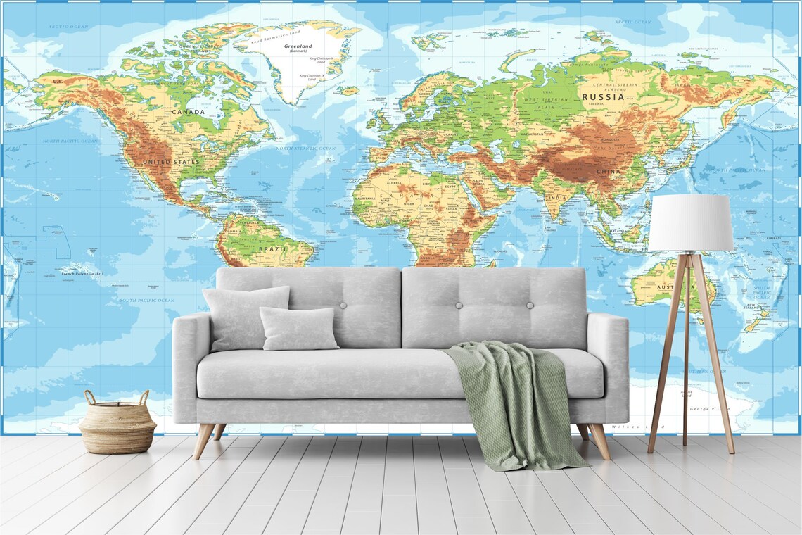 World Physical Geography Map Peel and Stick Self Adhesive - Etsy
