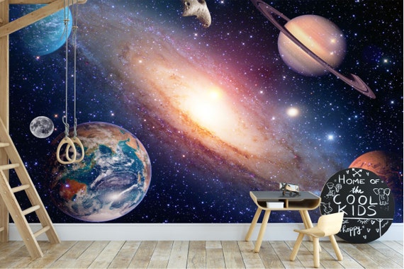 Space Planets Wallpaper Texture Mural Removable-peel and | Etsy