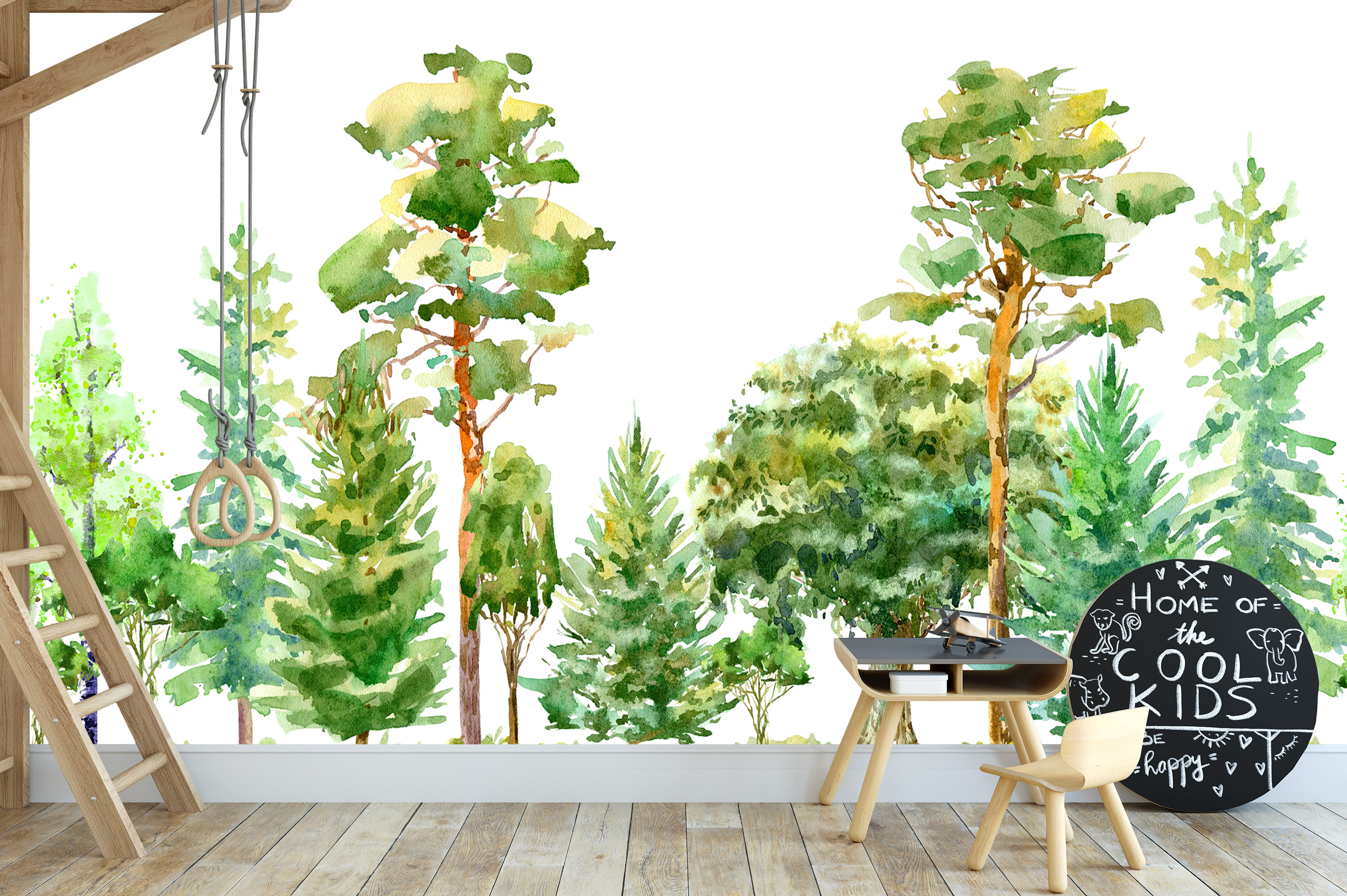 Watercolor Tree Forest Wallpaper Nursery Peel and Stick Wallpaper Self ...
