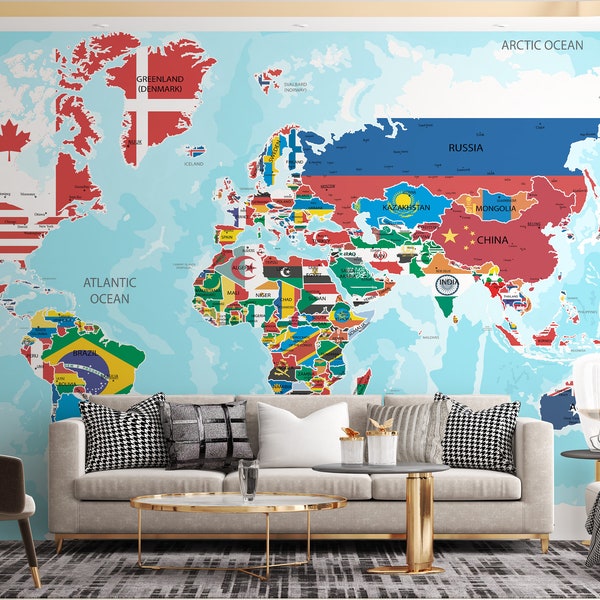 Modern World Map by Flags - Etsy