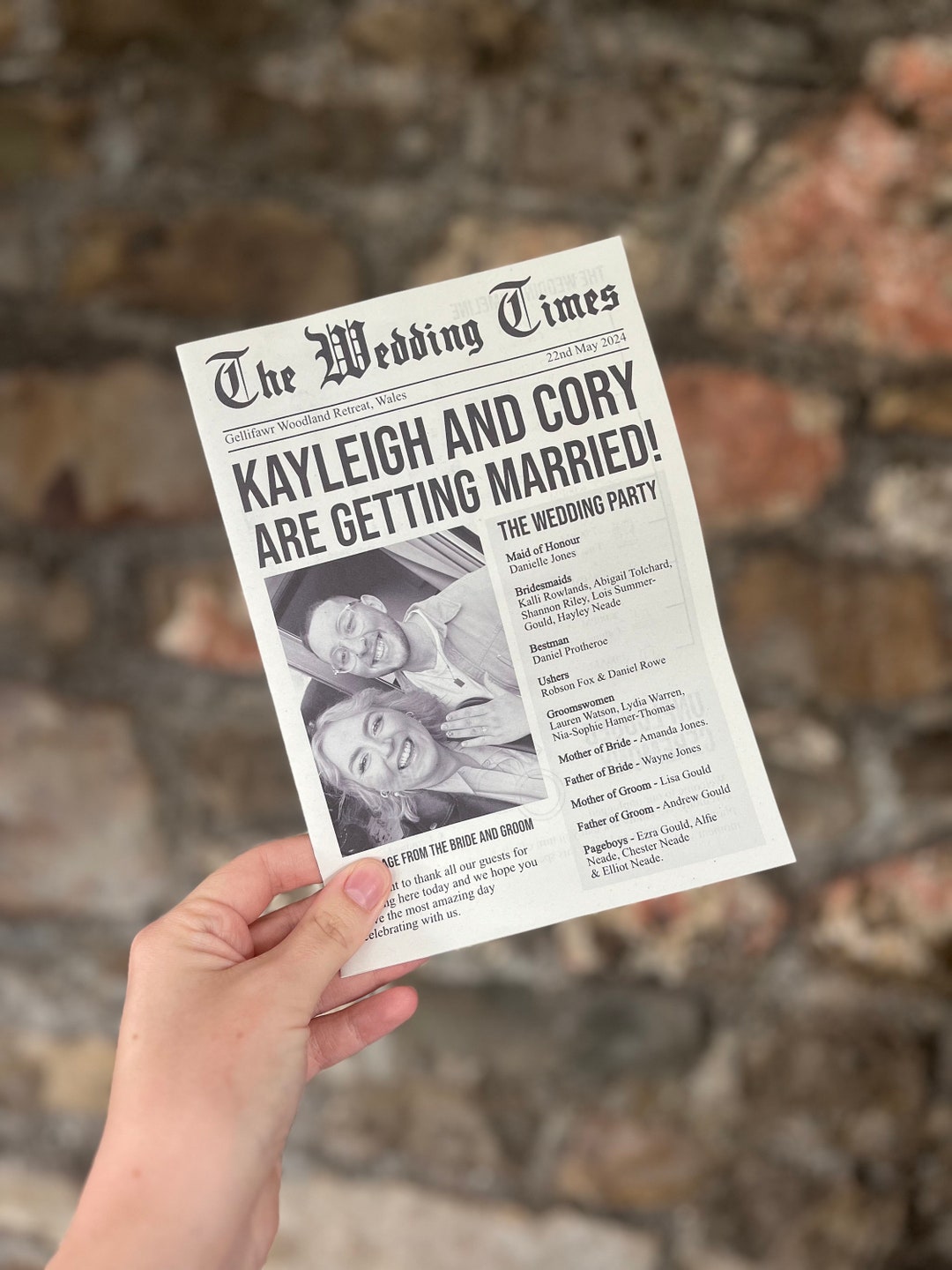 Personalised Wedding Newspaper Program Order of Service, Timeline ...