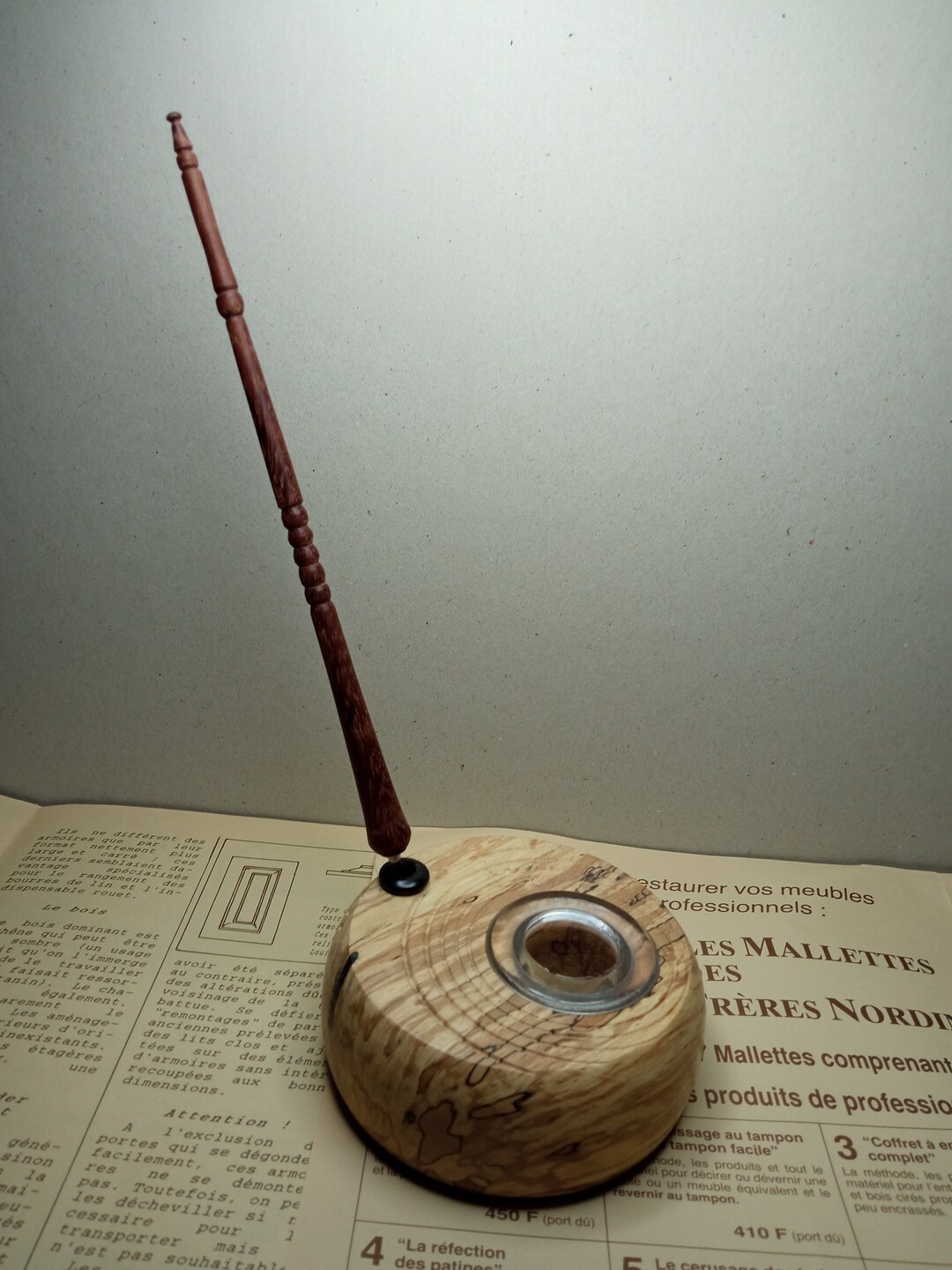Inkwell, Dip Pot in Quilted Heated Beech Wood and Ebony and Pot in Real ...
