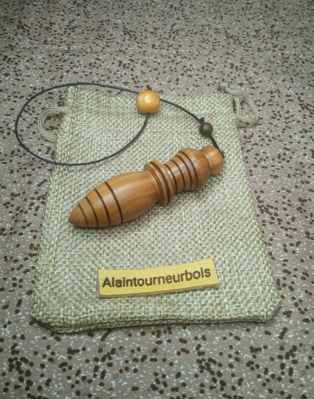 7 Cm 22g. Olive Wood. Engraved Thoth, Egyptian Pendulum With Chamber ...