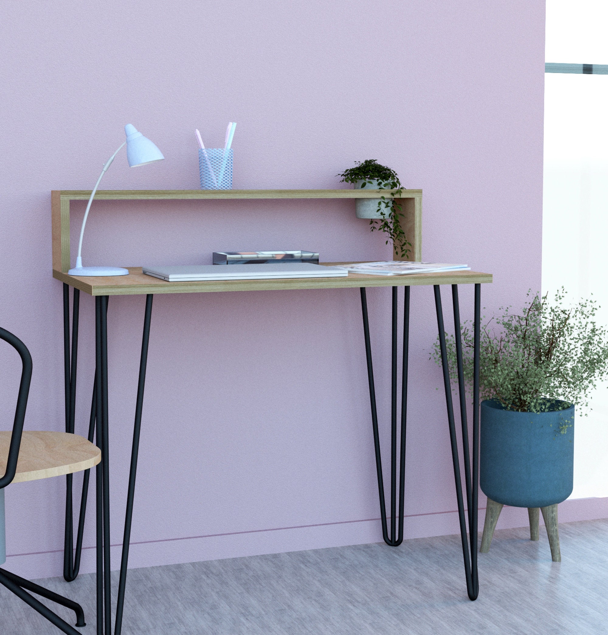 Small Desk: BLACK Mid Century Legs Shelf Cut Out for - Etsy