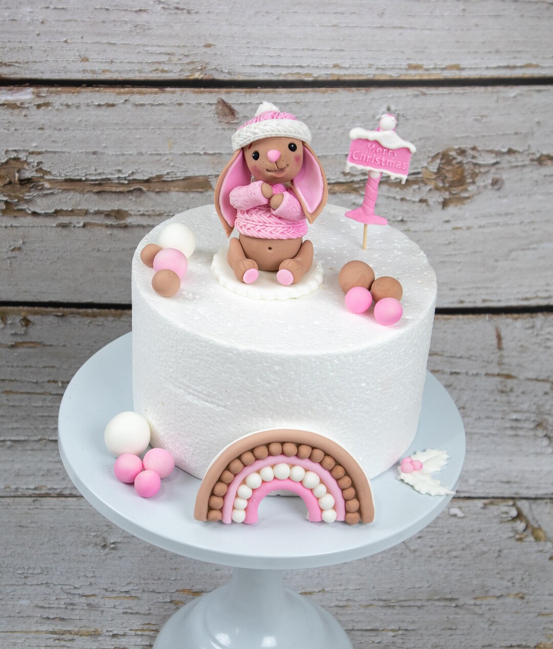 Christmas in Pink Bunny Cake Topper | Cake Decorations - Etsy