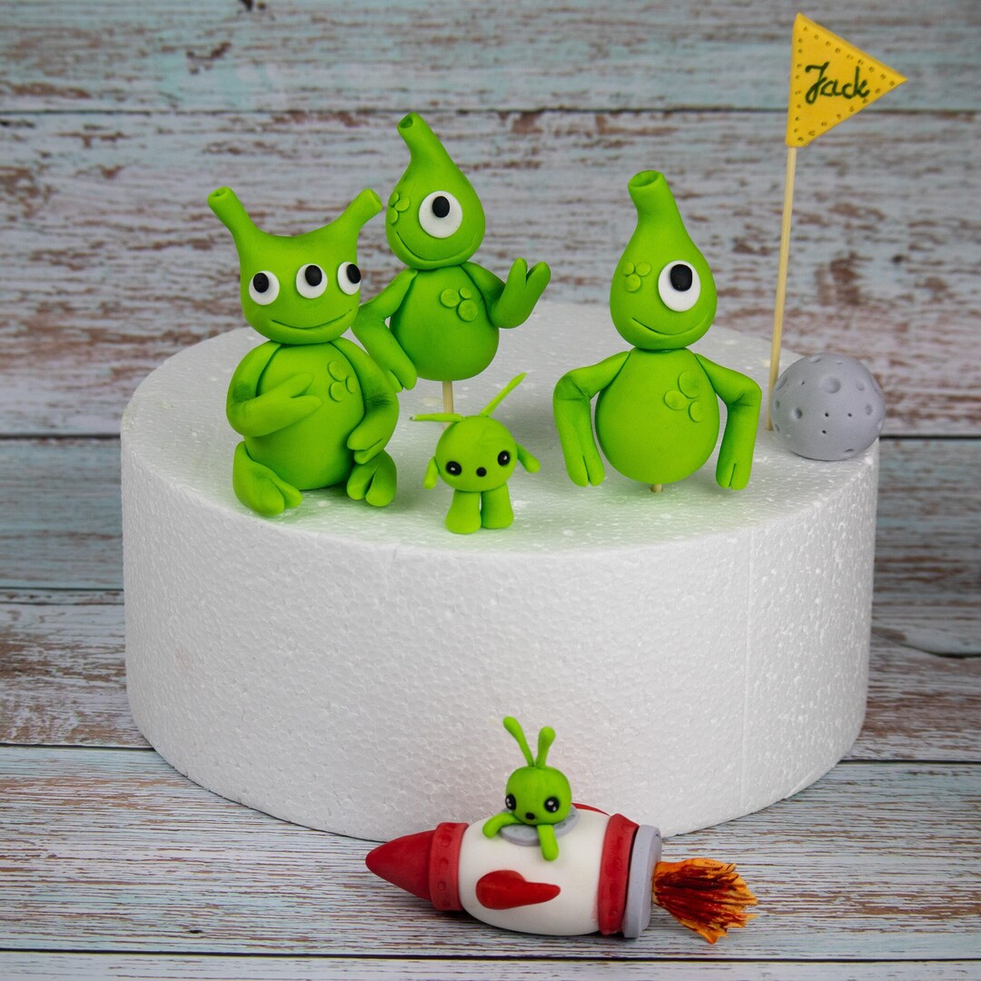 Intergalactic Adventure: Edible Fondant Alien Cake Topper Set for an ...