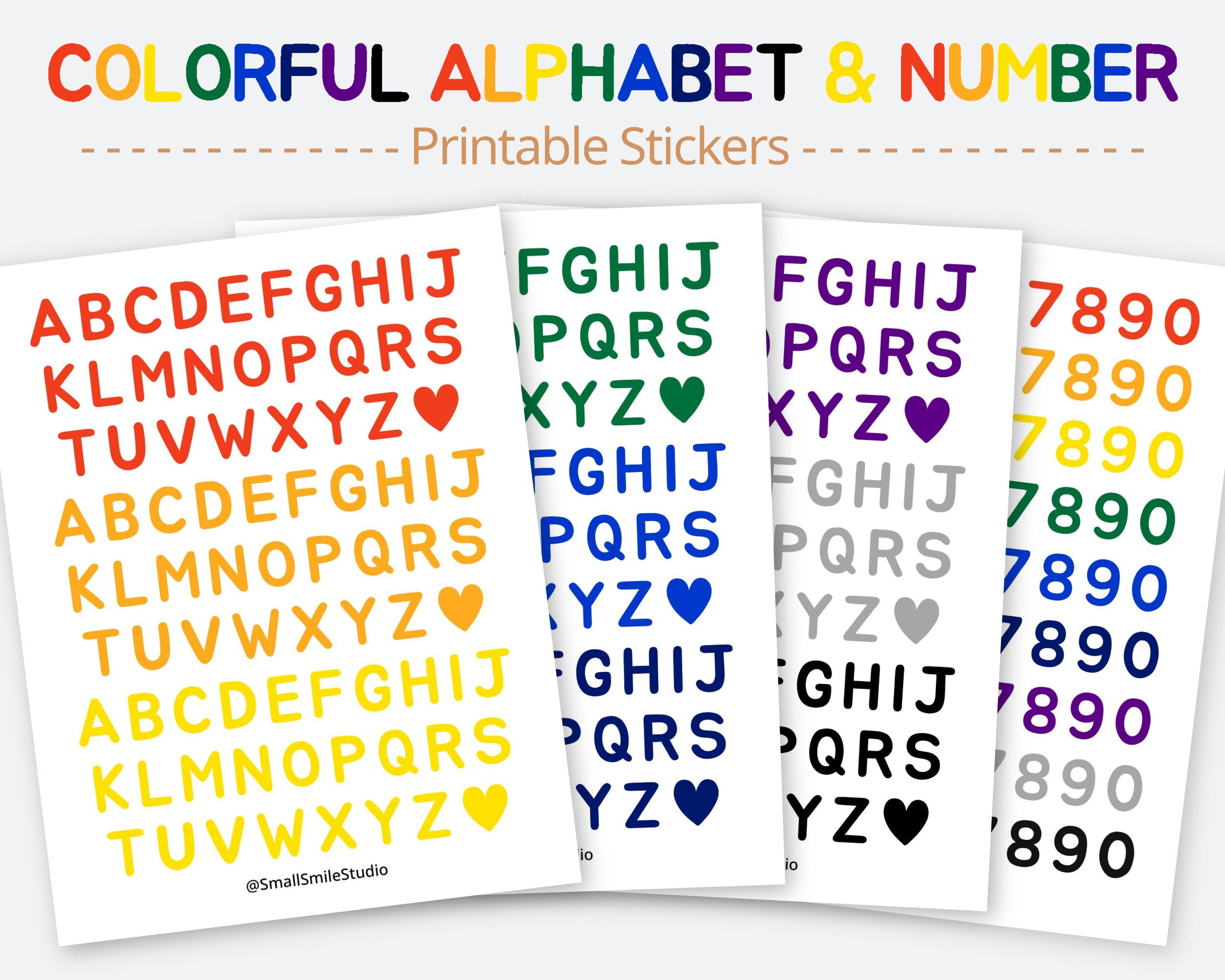 Alphabet & Number Printable Sticker Set 8 Sheets Planner, Journal ...