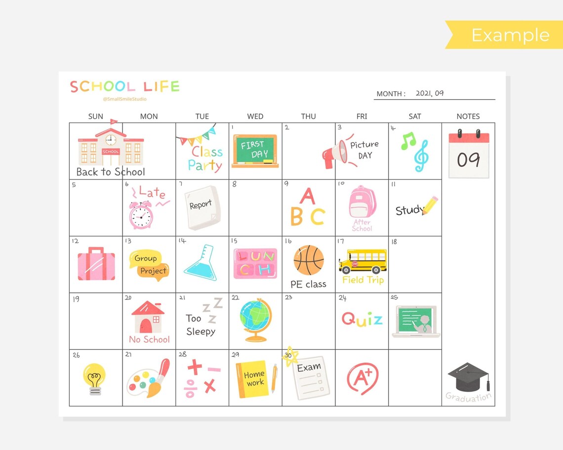 School Printable Stickers for Planner, Bulletjournal, Scheduler ...