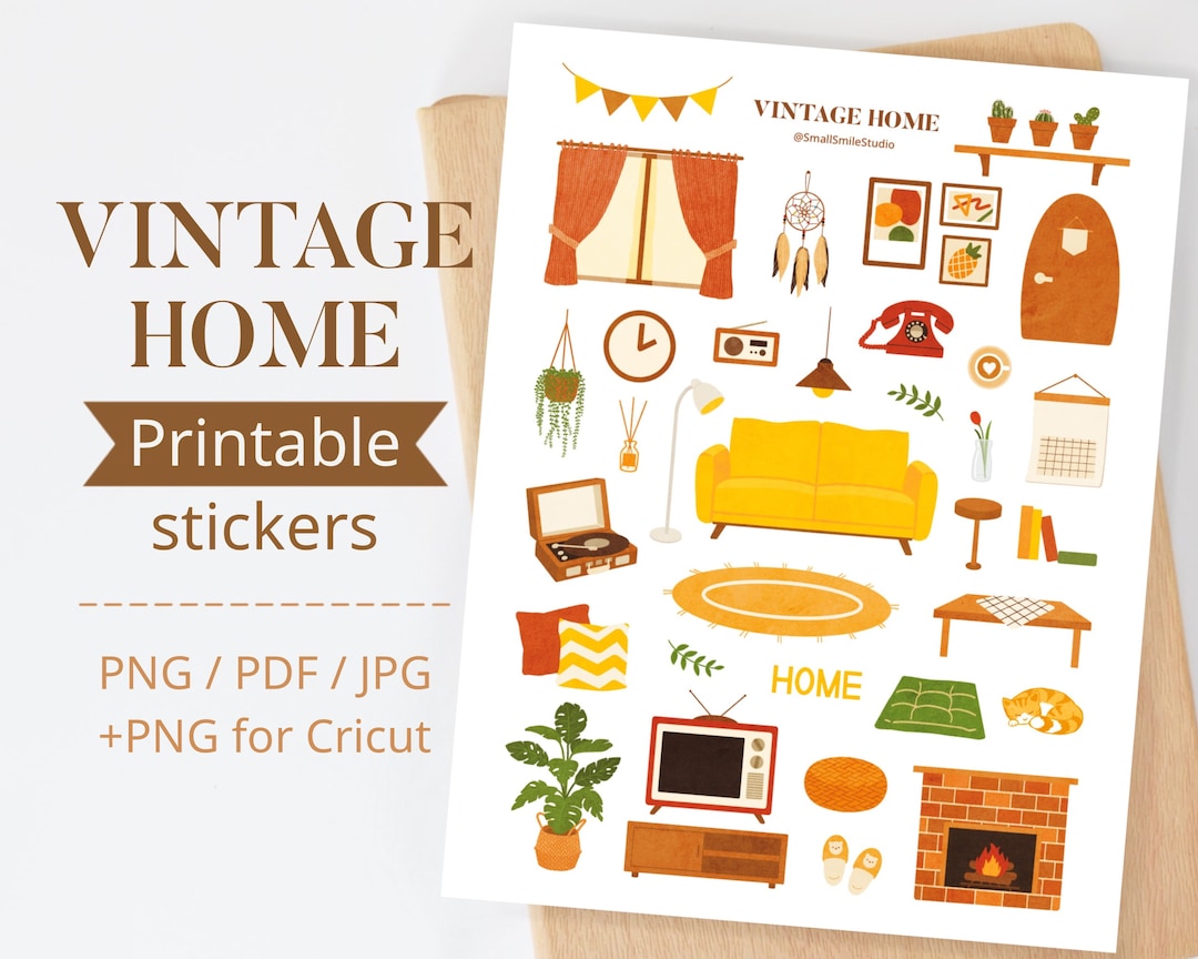 Vintage Home Printable Stickers Planner, Journal Stickers Digital ...