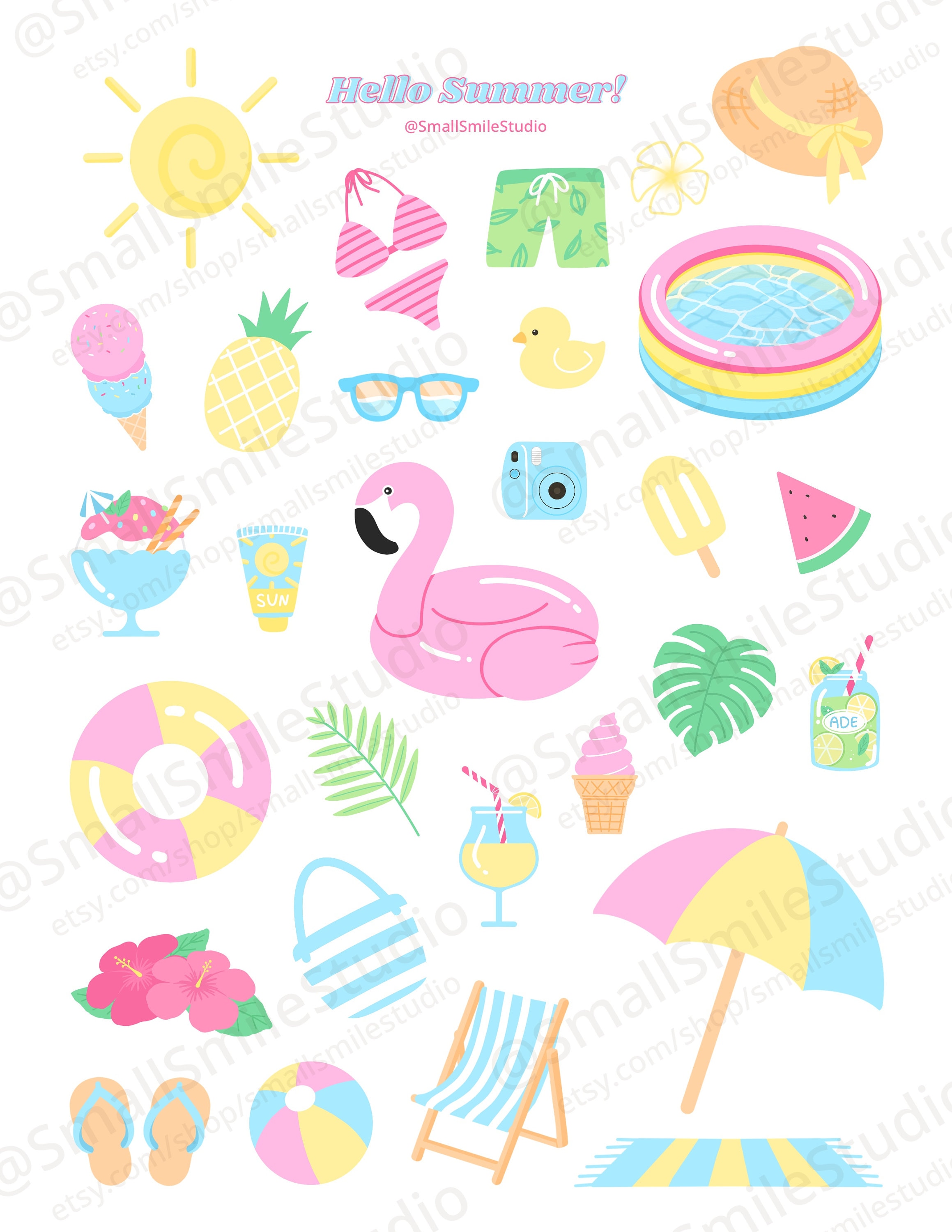Summer Printable Stickers for Planner, Journal, Bujo, Scrapbook, Card ...