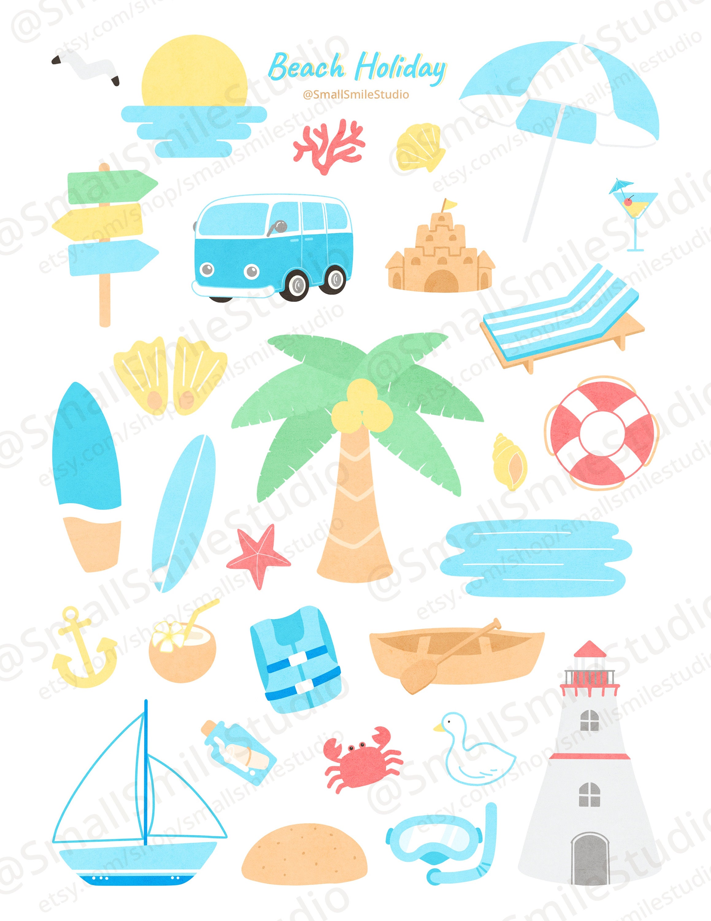 Beach Printable Stickers for Planner, Bujo, Scrapbook, Card Making ...