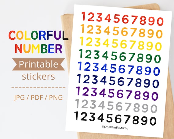 Colorful Number Printable Stickers Planner Stickers Journal | Etsy