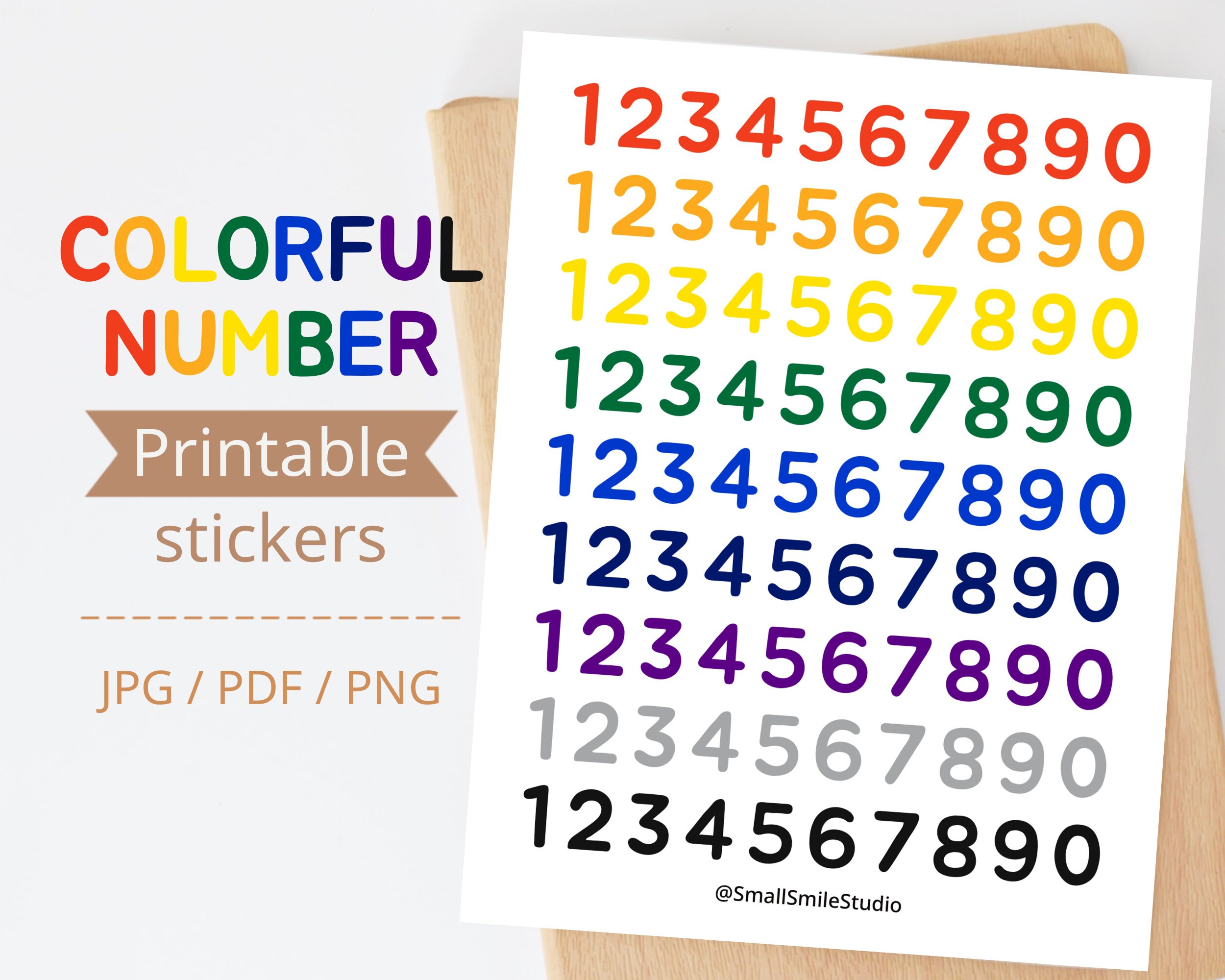 Colorful Number Printable Stickers Planner Stickers Journal | Etsy