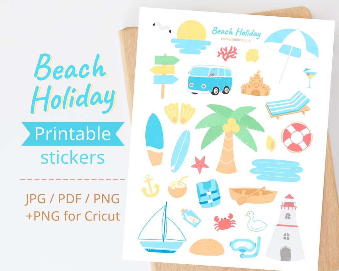 Beach Printable Stickers for Planner, Bujo, Scrapbook, Card Making ...