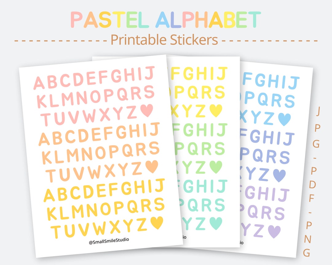 Pastel Alphabet Printable Stickers 3 Sheets Planner, Journal Stickers ...
