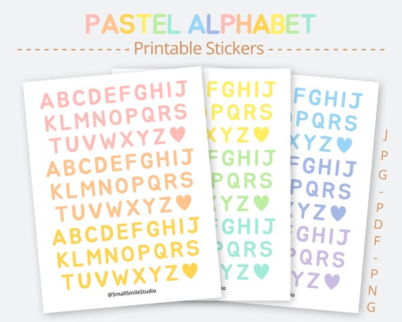 Pastel Alphabet Printable Stickers 3 Sheets Planner | Etsy