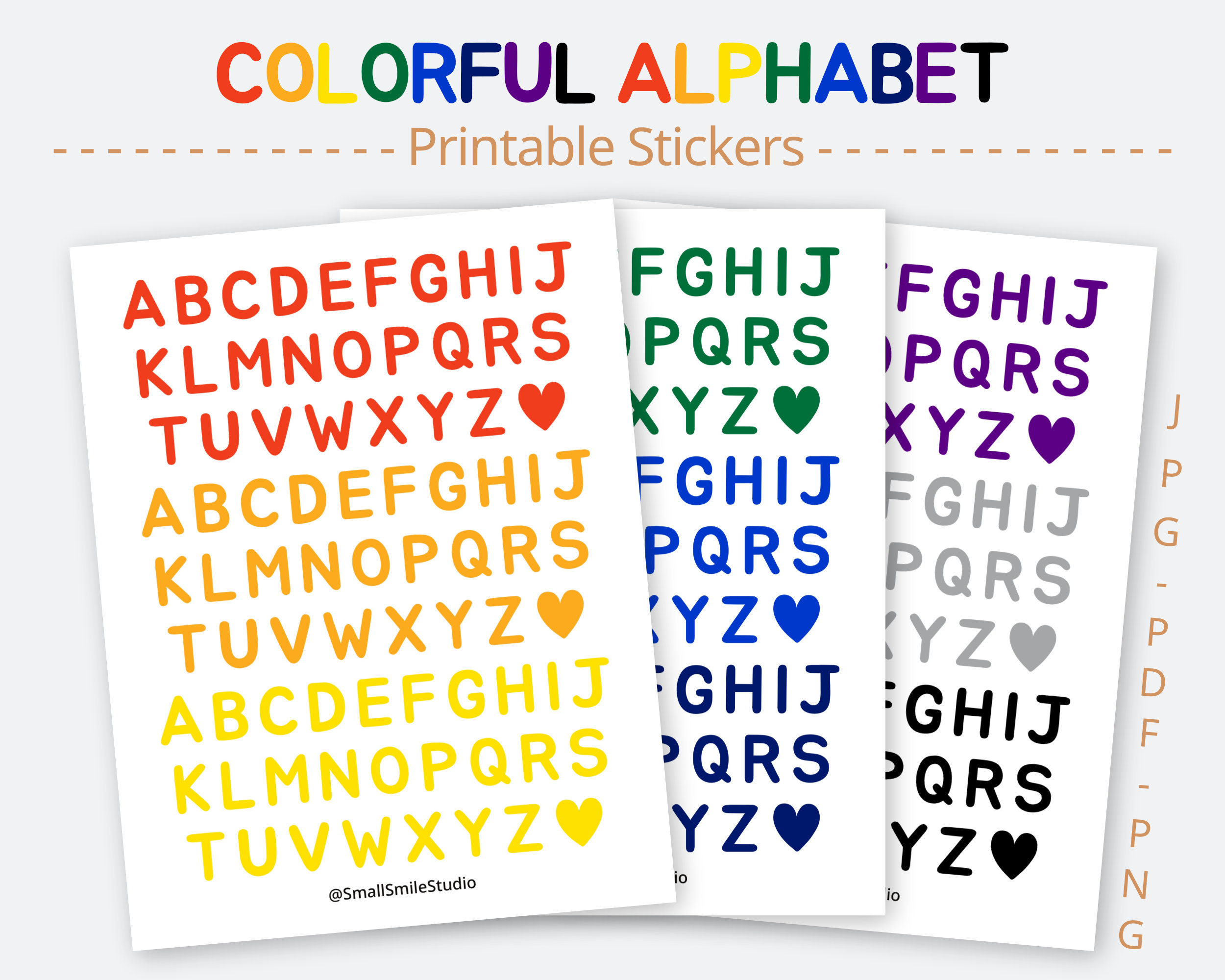 Colorful Alphabet Printable Stickers 3 Sheets Planner, Journal Stickers ...