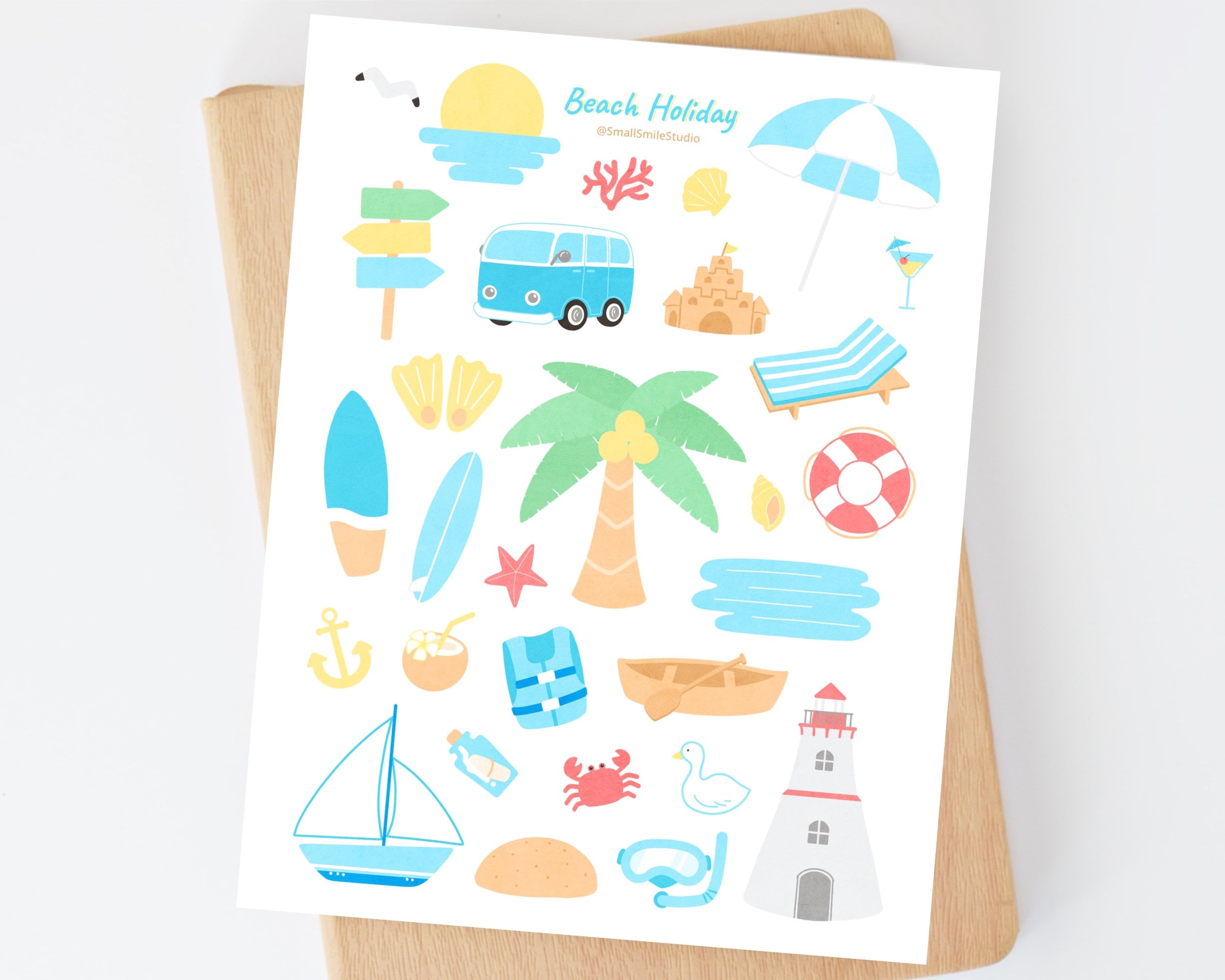 Beach Printable Stickers for Planner, Bujo, Scrapbook, Card Making ...