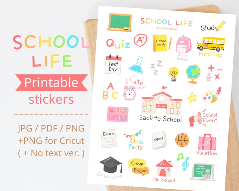School Printable Stickers for Planner, Bulletjournal, Scheduler ...