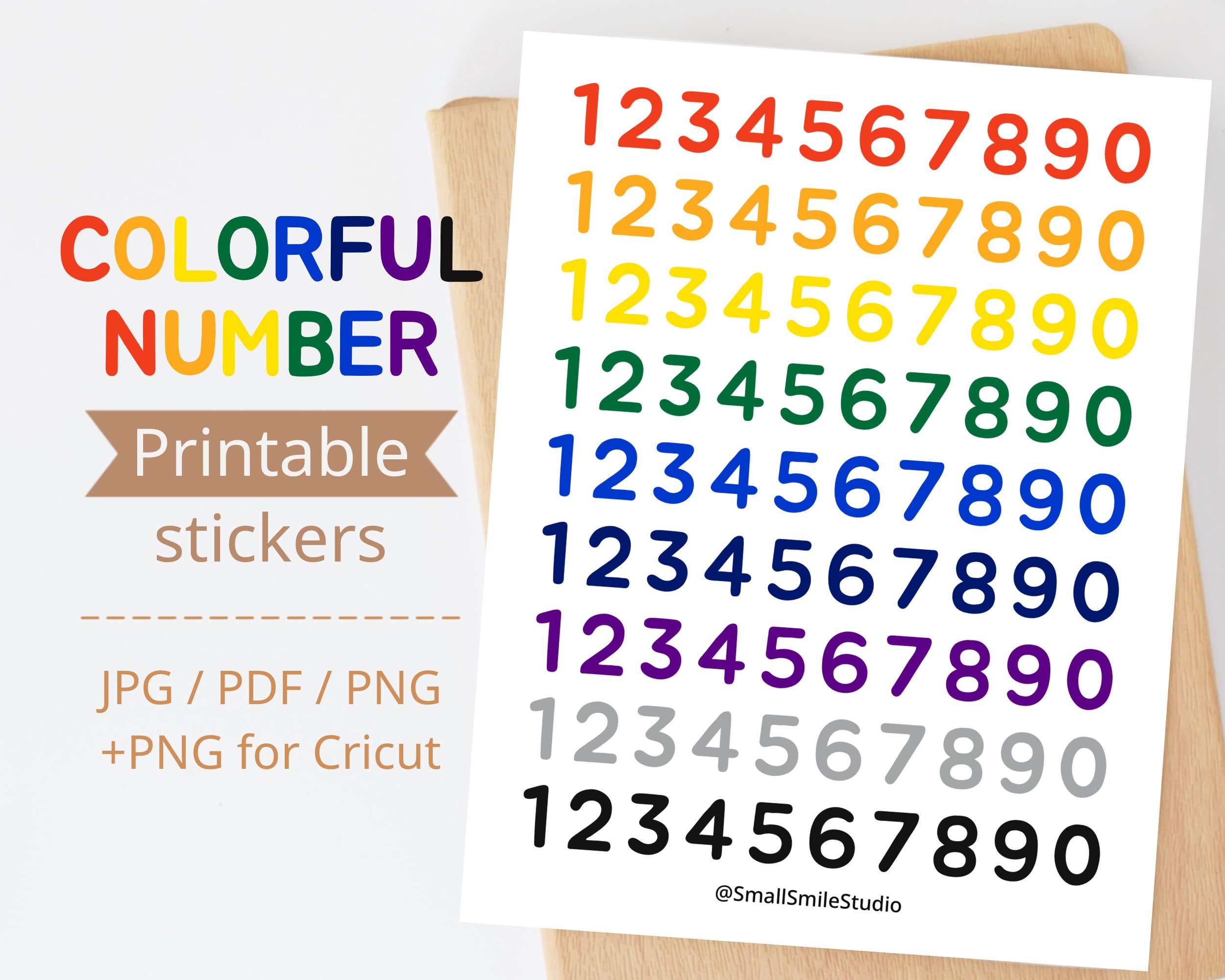 Colorful Number Printable Stickers Planner Journal Stickers - Etsy