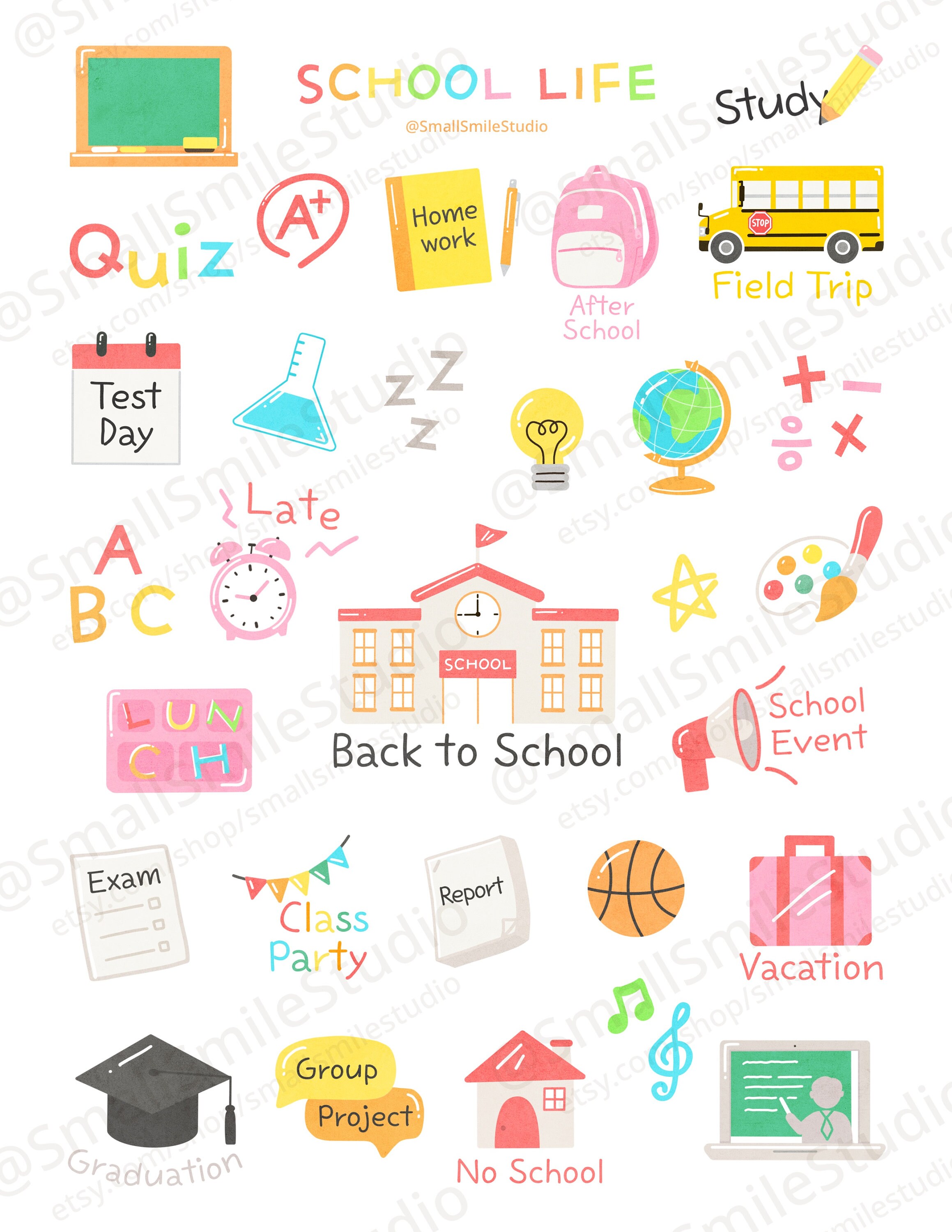 School Printable Stickers for Planner, Bulletjournal, Scheduler ...