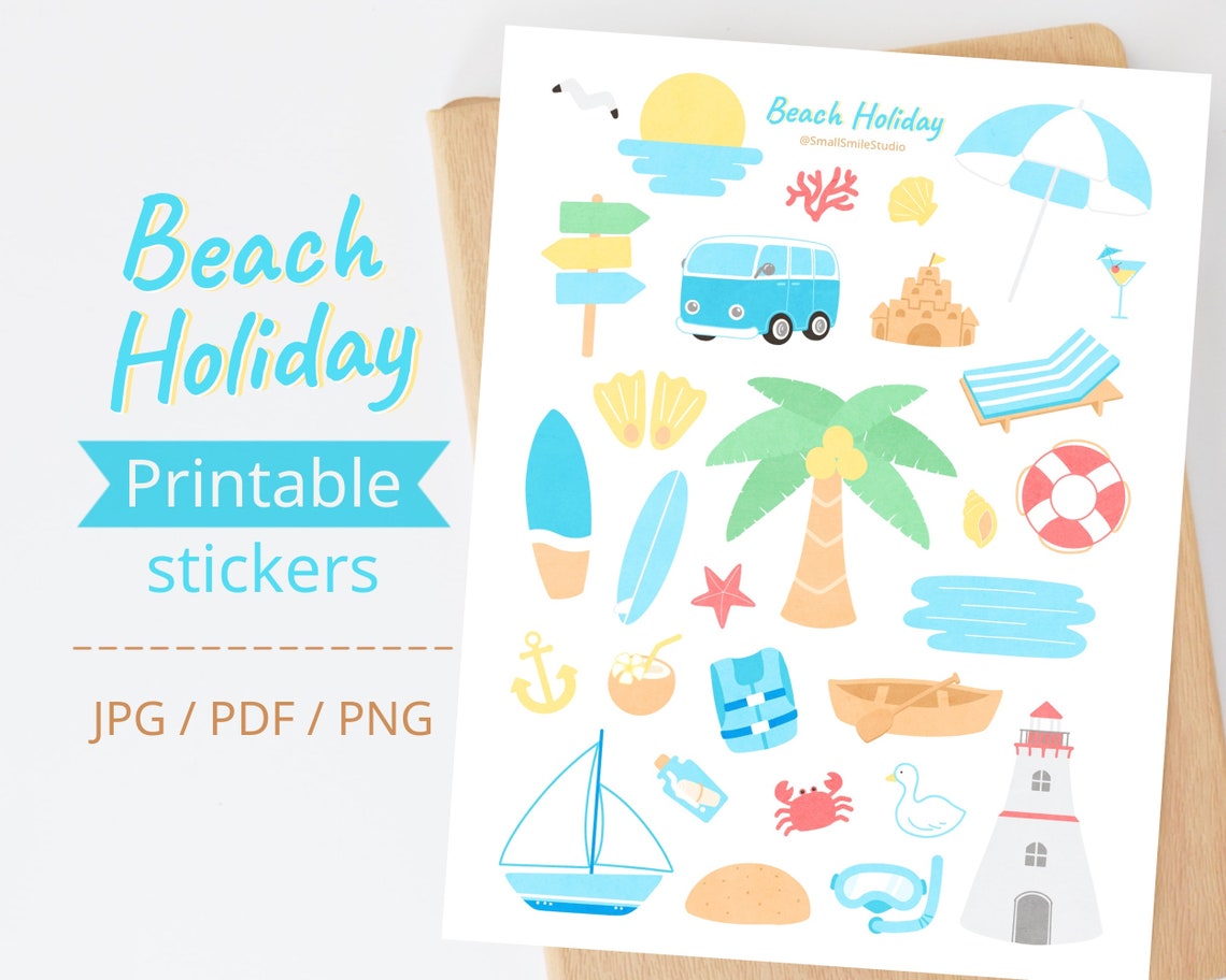 Beach Printable Stickers for Planner Bujo Scrapbook Card - Etsy