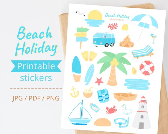 Beach Printable Stickers for Planner Bujo Scrapbook Card | Etsy
