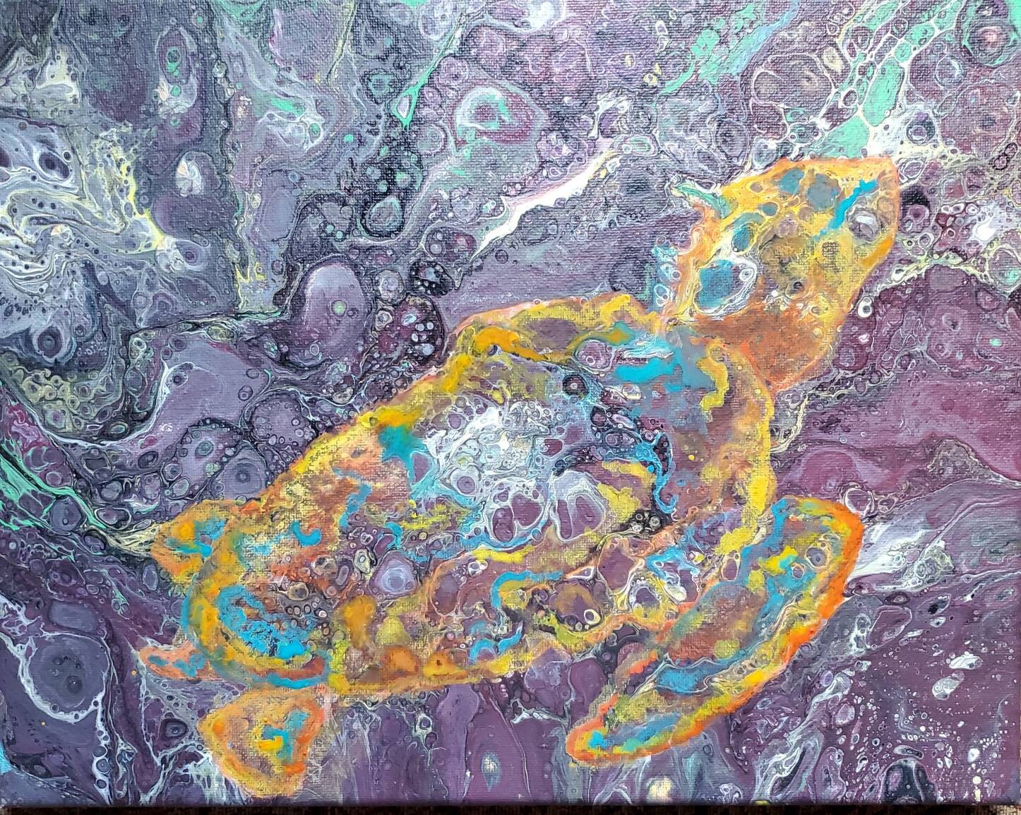 Sea Turtle // Surrealism// Pour Paint // Print // - Etsy
