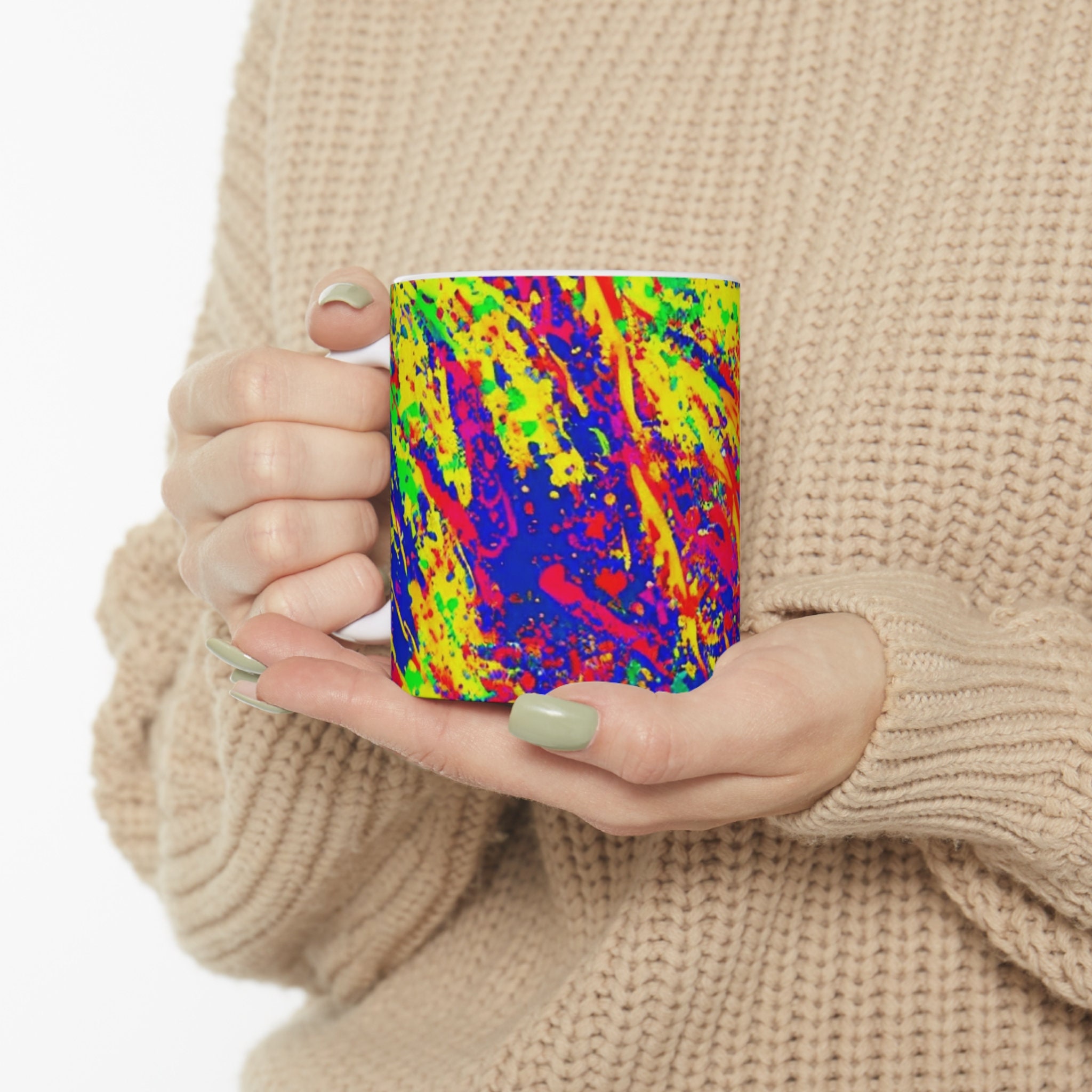 Paint Splatter Mug, Swirled Paint Design Mug, Yellow Mug, Red Mug ...