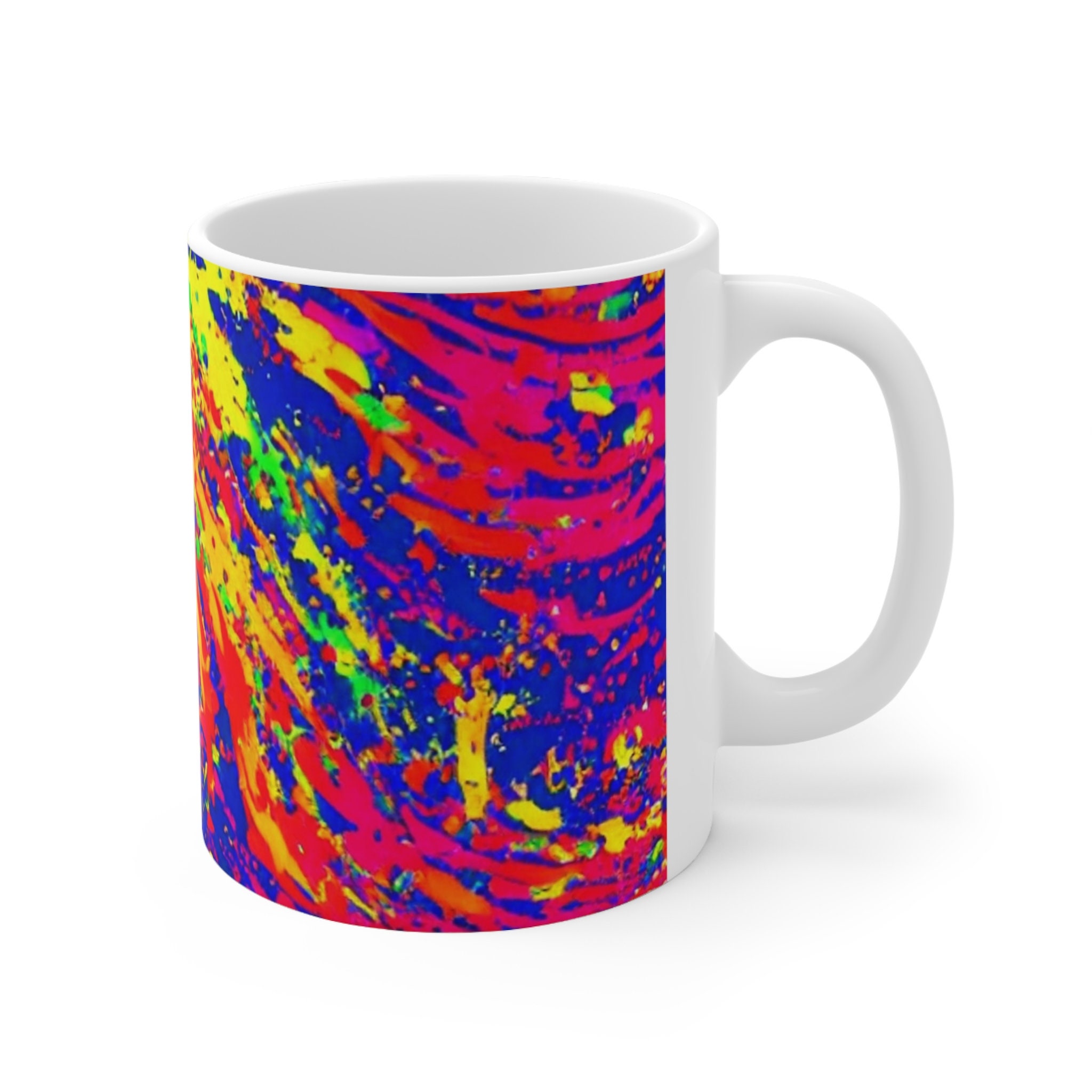 Paint Splatter Mug, Swirled Paint Design Mug, Yellow Mug, Red Mug ...
