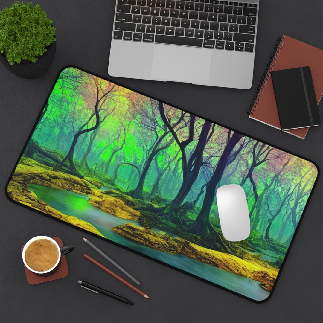 Fantasy Forest Desk Mat, Twisted Trees Desk Mat, Nature Desk Mat, River ...