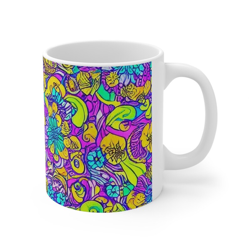 Psychedelic Floral Mug, Retro Coffee Mug, 11oz Ceramic Coffee Mug ...