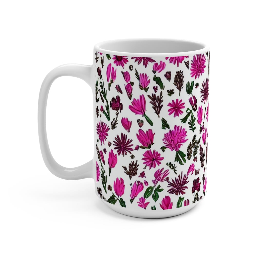 Boho Wildflowers Mug, Pink Floral Mug, Cottagecore Pressed Flowers Mug ...