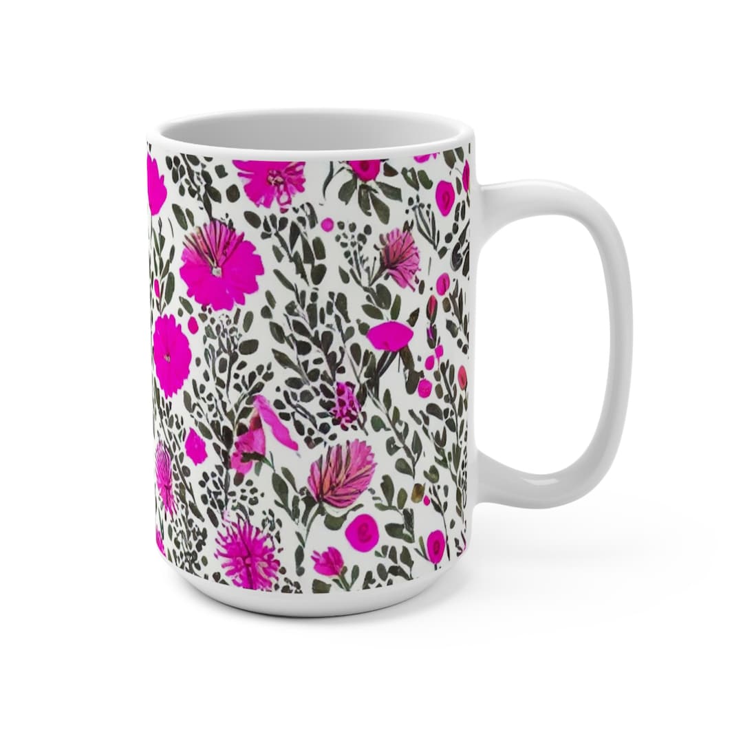 Boho Wildflowers Mug, Pressed Flowers Mug, Pink Floral Mug, Flowers ...