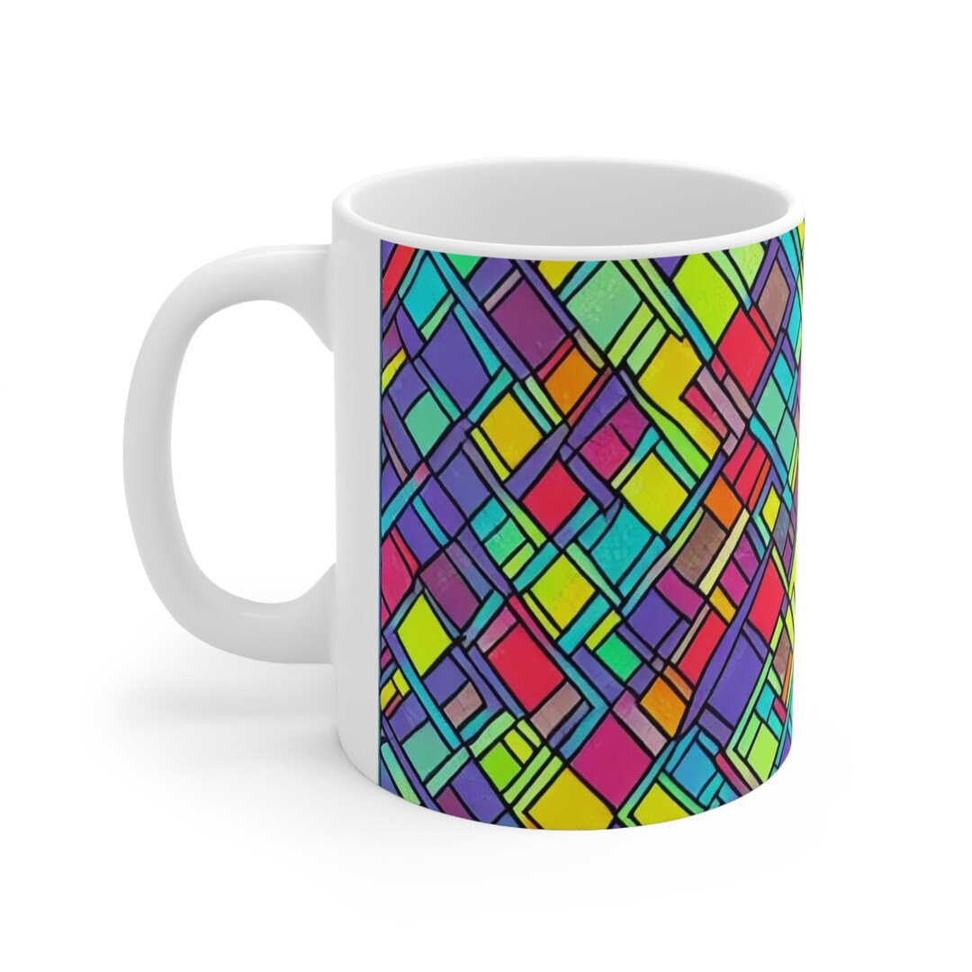Geometric Mug, Block Design Mug, Colorful Squares Mug, Coffee Lover ...