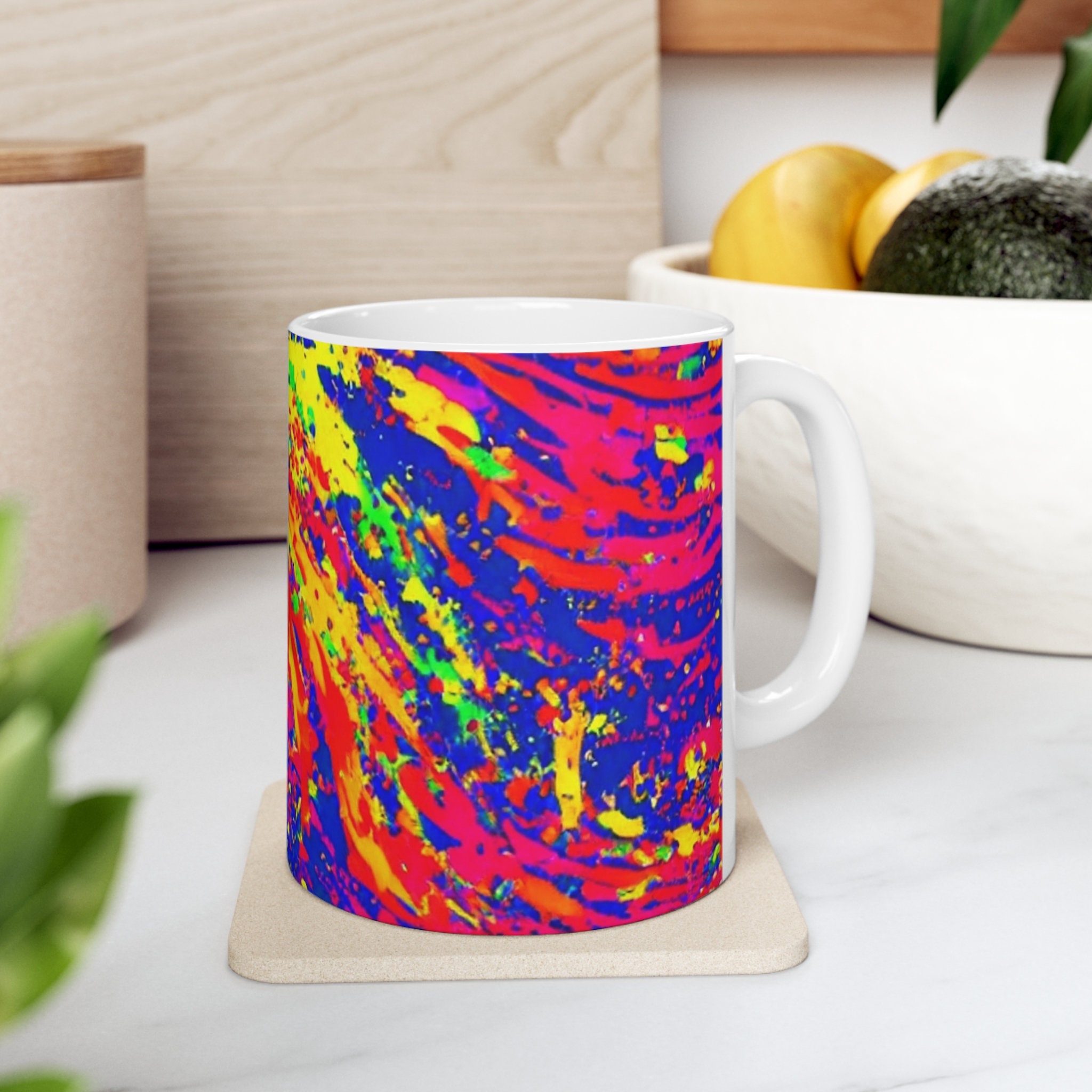 Paint Splatter Mug, Swirled Paint Design Mug, Yellow Mug, Red Mug ...