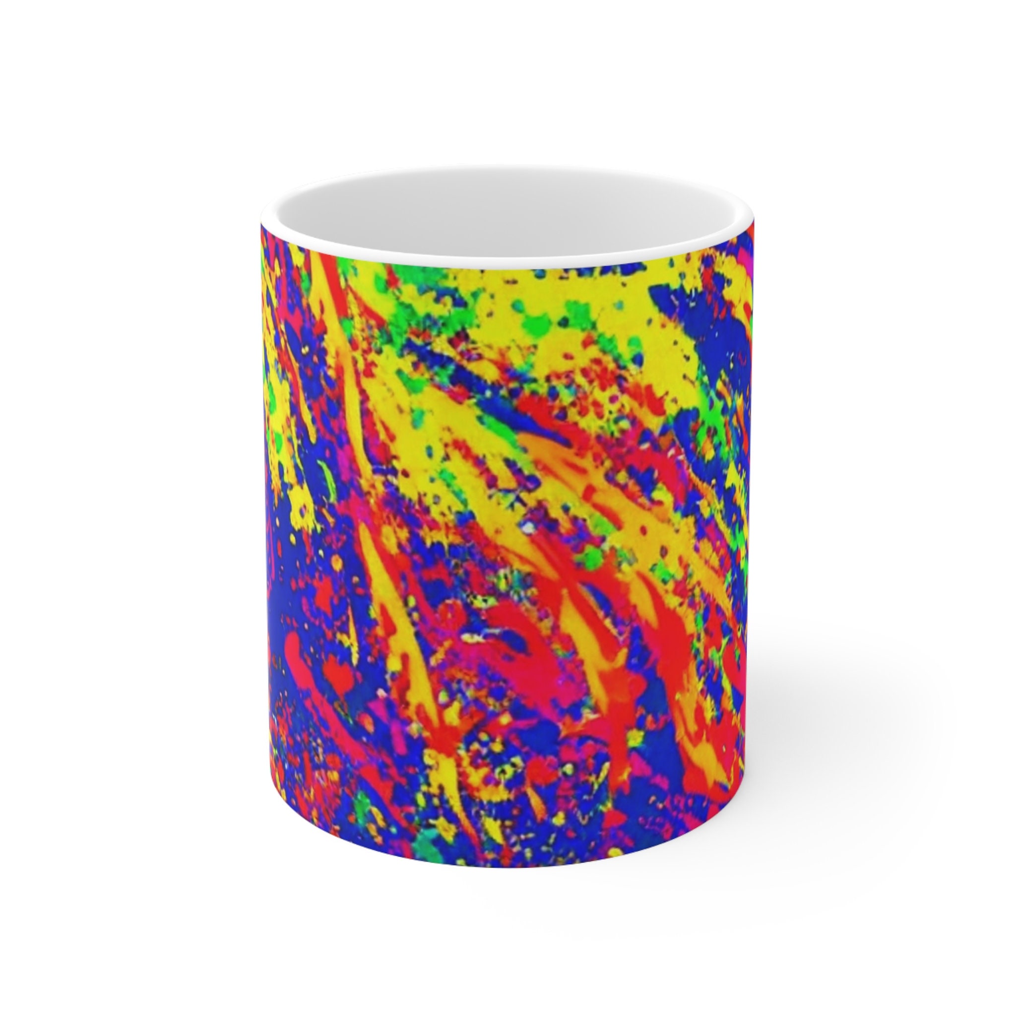 Paint Splatter Mug, Swirled Paint Design Mug, Yellow Mug, Red Mug ...