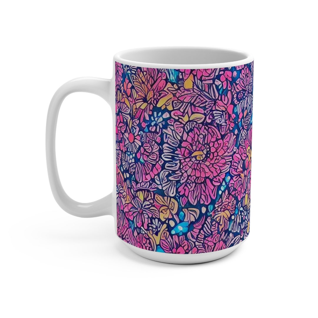Boho Wildflowers Mug, Pink Floral Mug, Blue Floral Mug, Pink Flowers ...