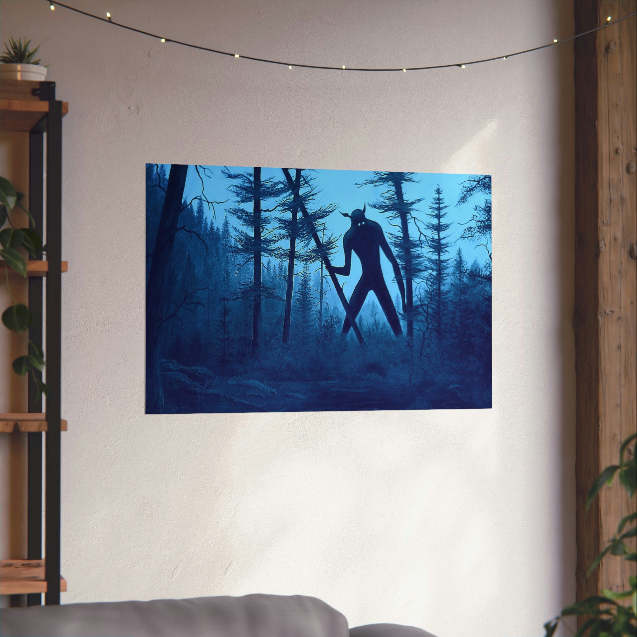 36x24 Forest Creature Monster Trees Nature Woods Blue Matte Horizontal ...