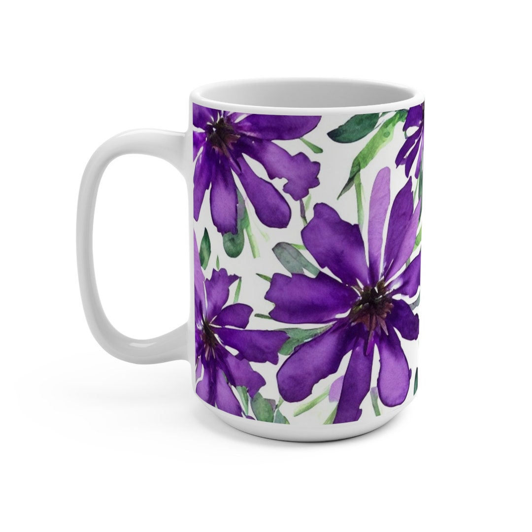 Watercolor Wildflowers Mug, Purple Floral Mug, Flowers Coffee Cup, Gift ...