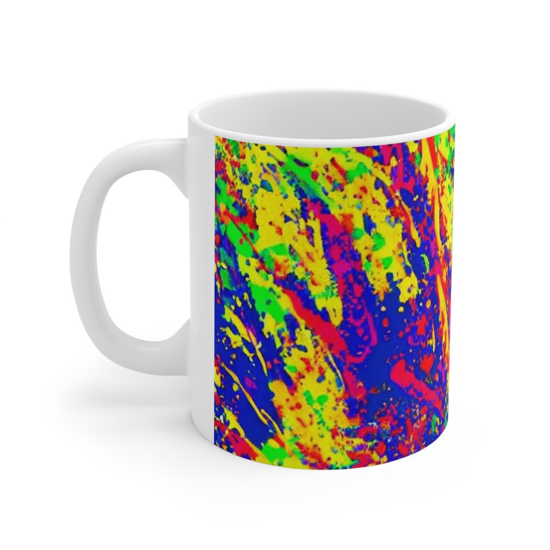Paint Splatter Mug, Swirled Paint Design Mug, Yellow Mug, Red Mug ...