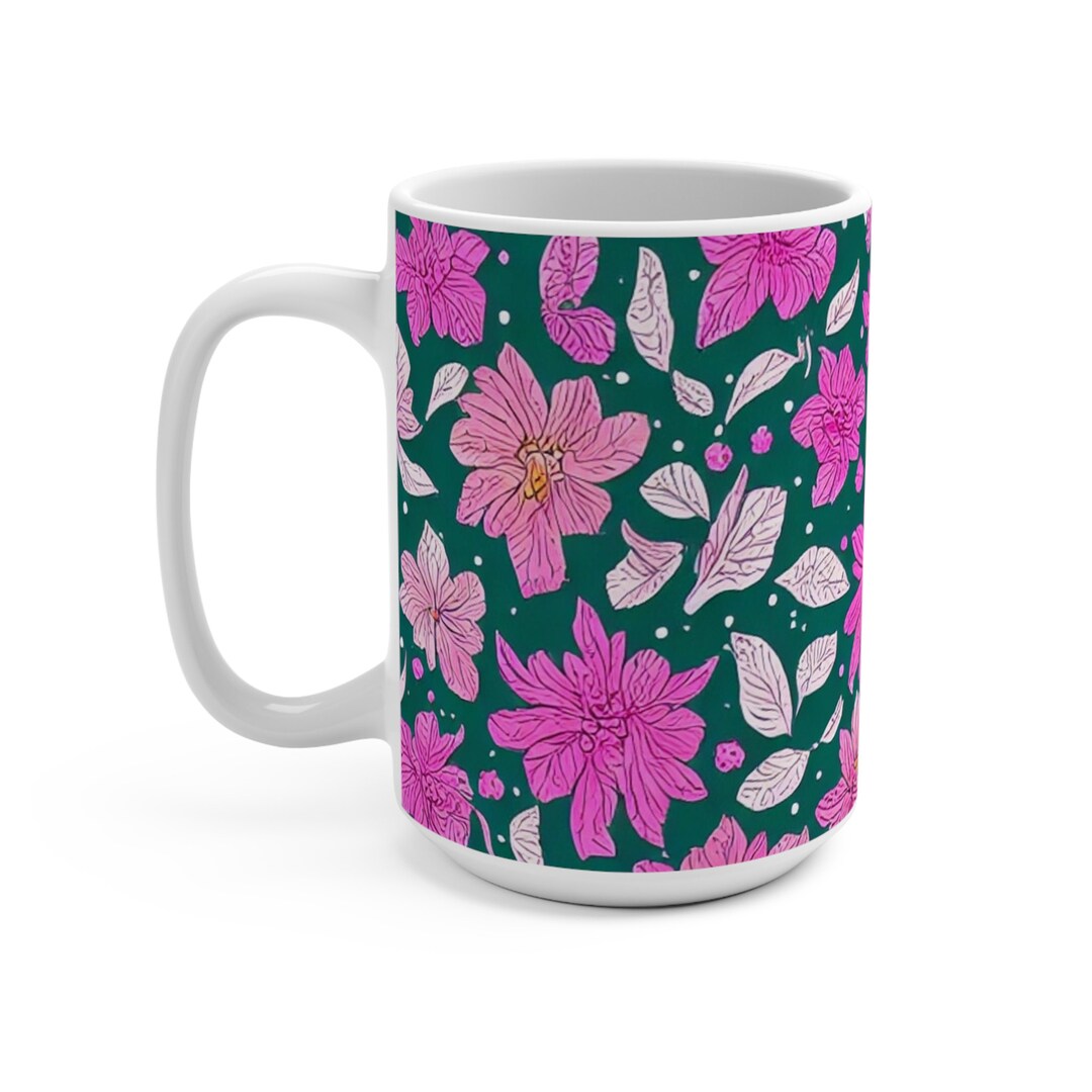 Pink Floral Mug, Boho Wildflowers Mug, Pink Flowers Mug, Folk Art ...