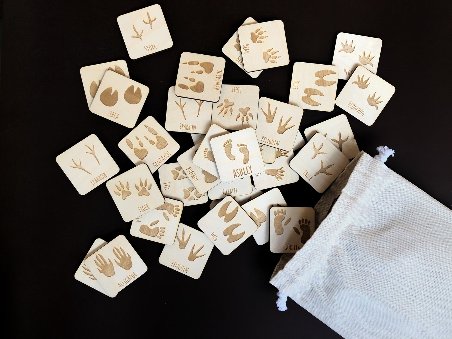 Animal Tracks Personalized Memory Game / Toddler Wooden - Etsy