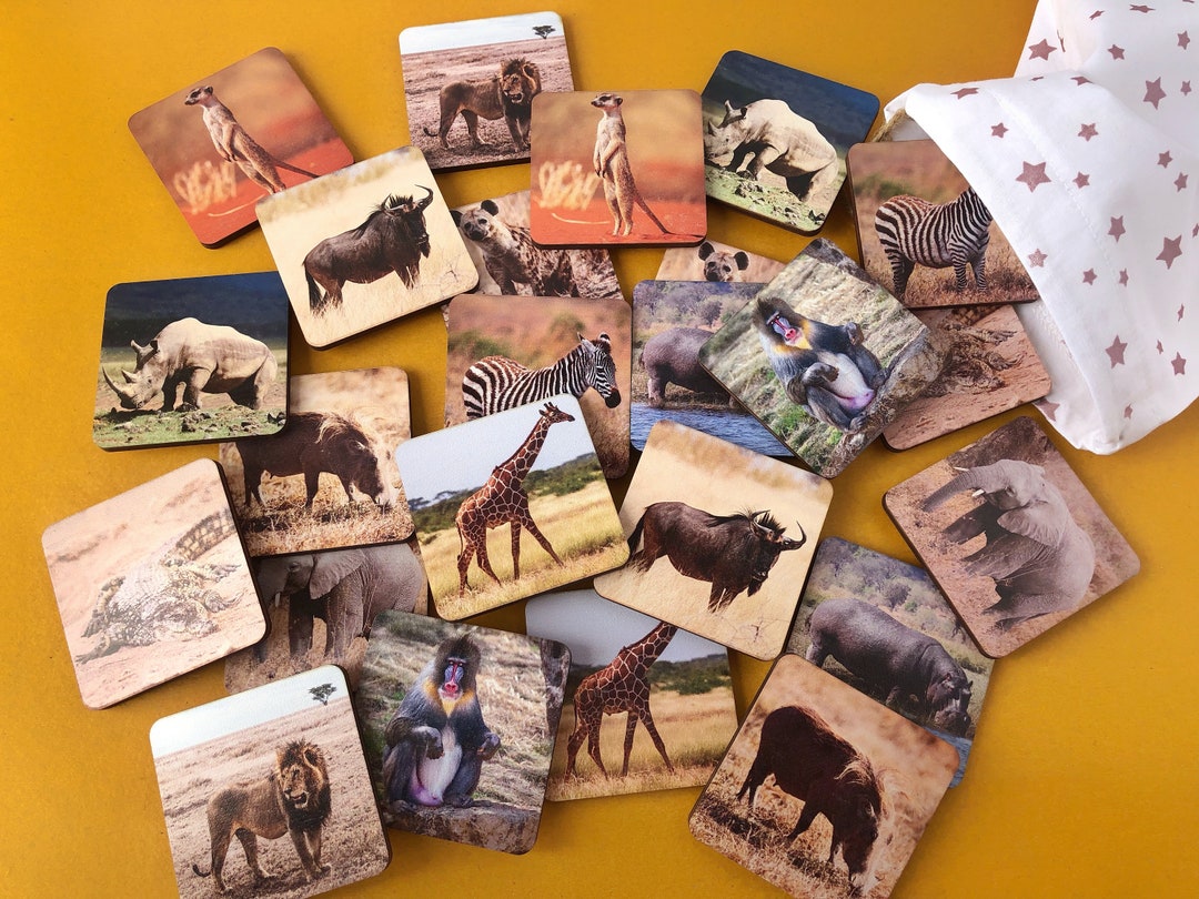 African Safari Animals Wooden Memory Game,montessori and Waldorf ...