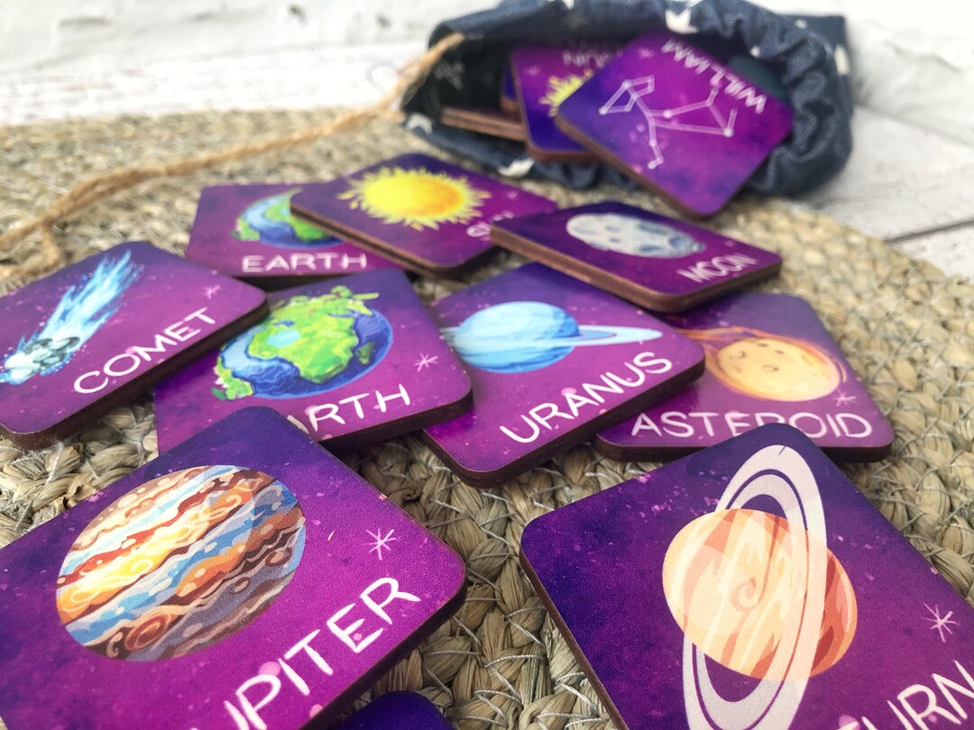 Planets Memory Gamewooden Cards Educational Gameasronomic - Etsy