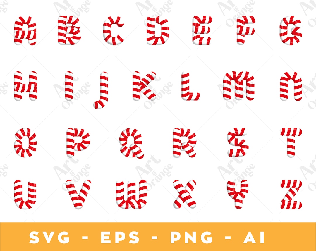Candy Cane Alphabet, Cricut & Printable Candy Cane Alpha, Christmas ...