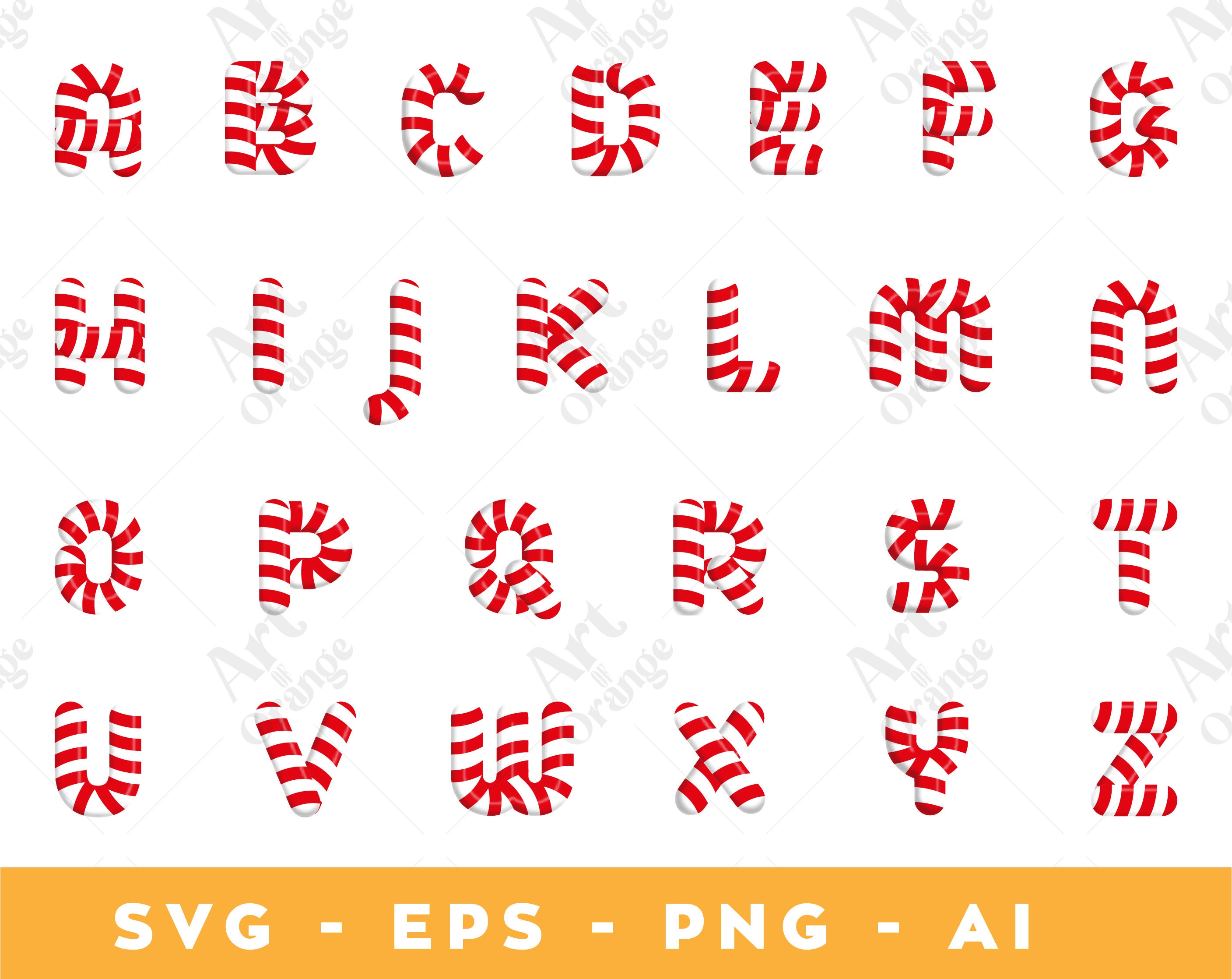 Candy Cane Alphabet, Cricut & Printable Candy Cane Alpha, Christmas ...