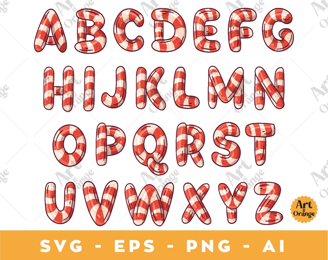 Candy Cane Alphabet, Cricut & Printable Candy Cane Alpha, Christmas ...