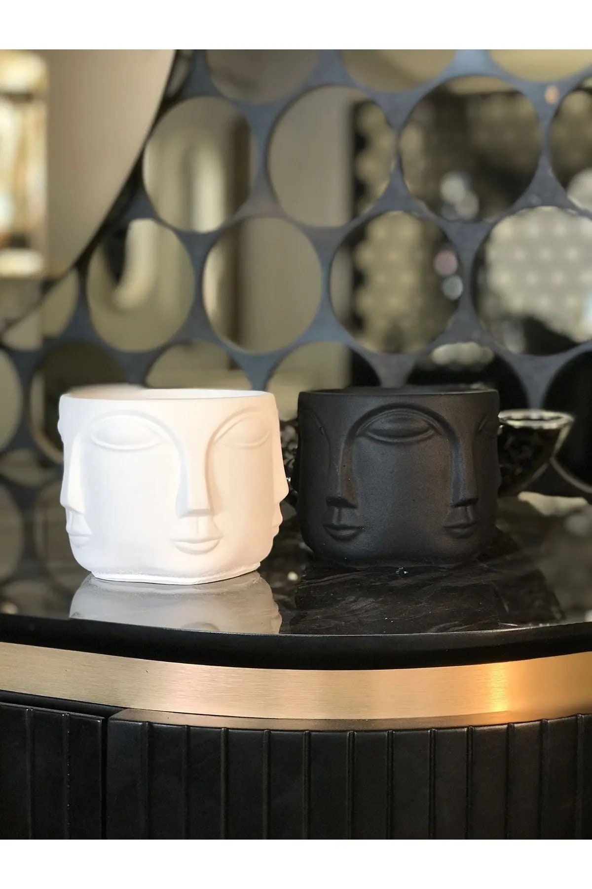 Dora Maar Musa Planter Vase Set of 2 Black & White Multiface - Etsy